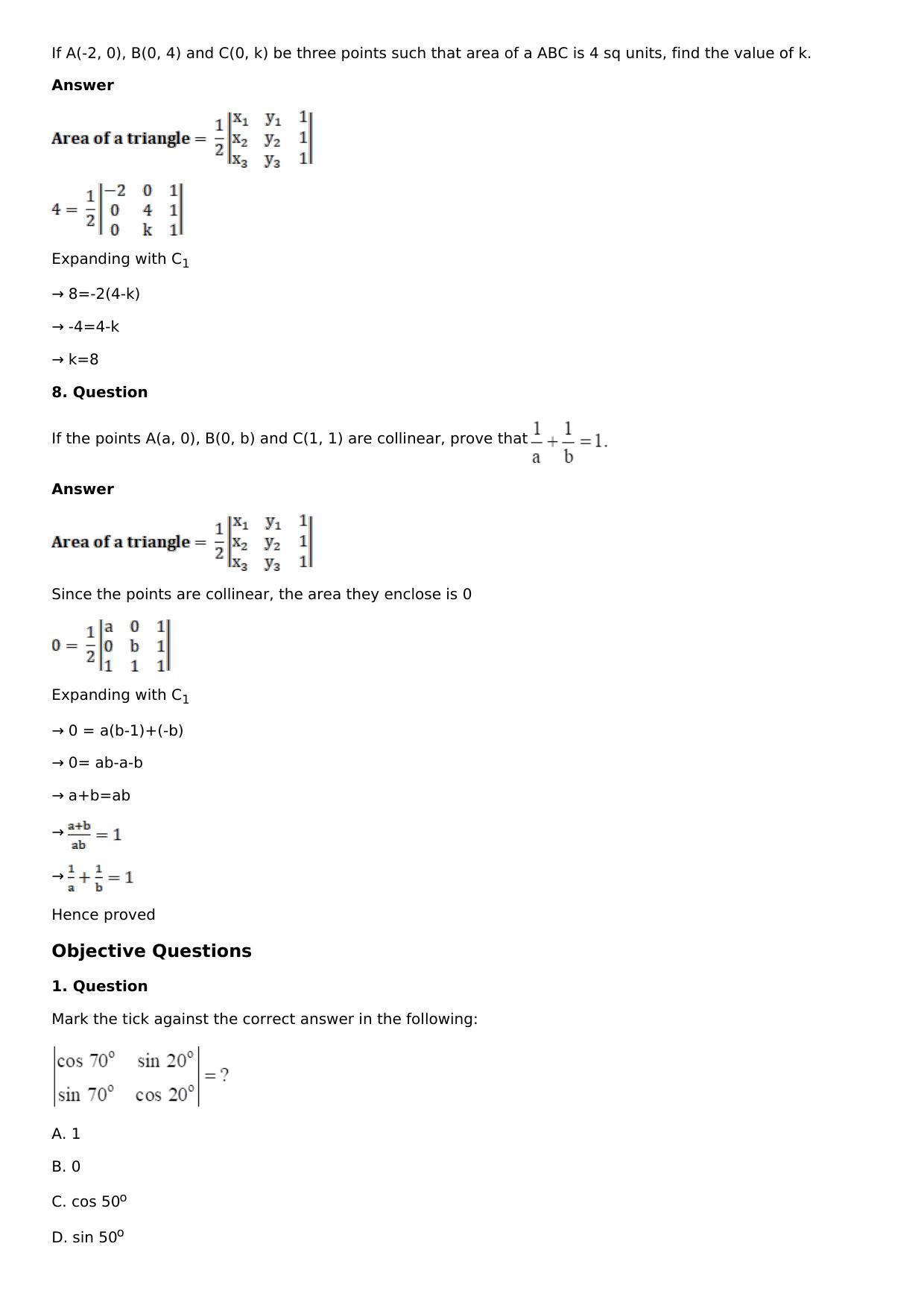 RS Aggarwal Solutions for 12th Class Maths Chapter 6-Determinants ...