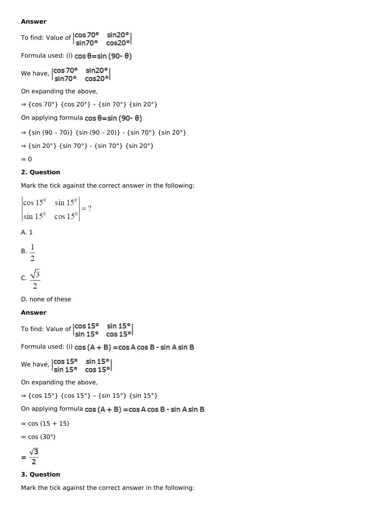 RS Aggarwal Solutions for 12th Class Maths Chapter 6-Determinants ...