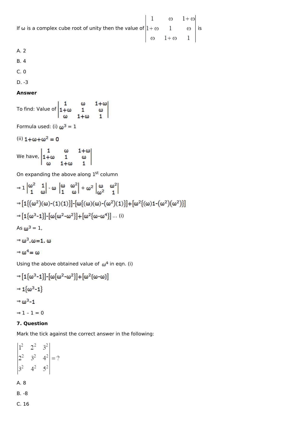 RS Aggarwal Solutions for 12th Class Maths Chapter 6-Determinants ...