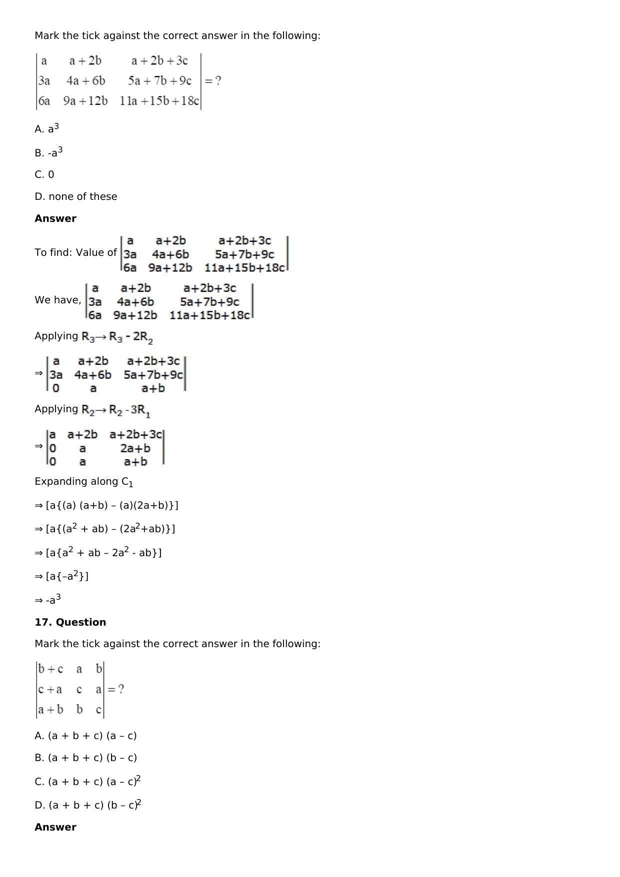 RS Aggarwal Solutions for 12th Class Maths Chapter 6-Determinants ...