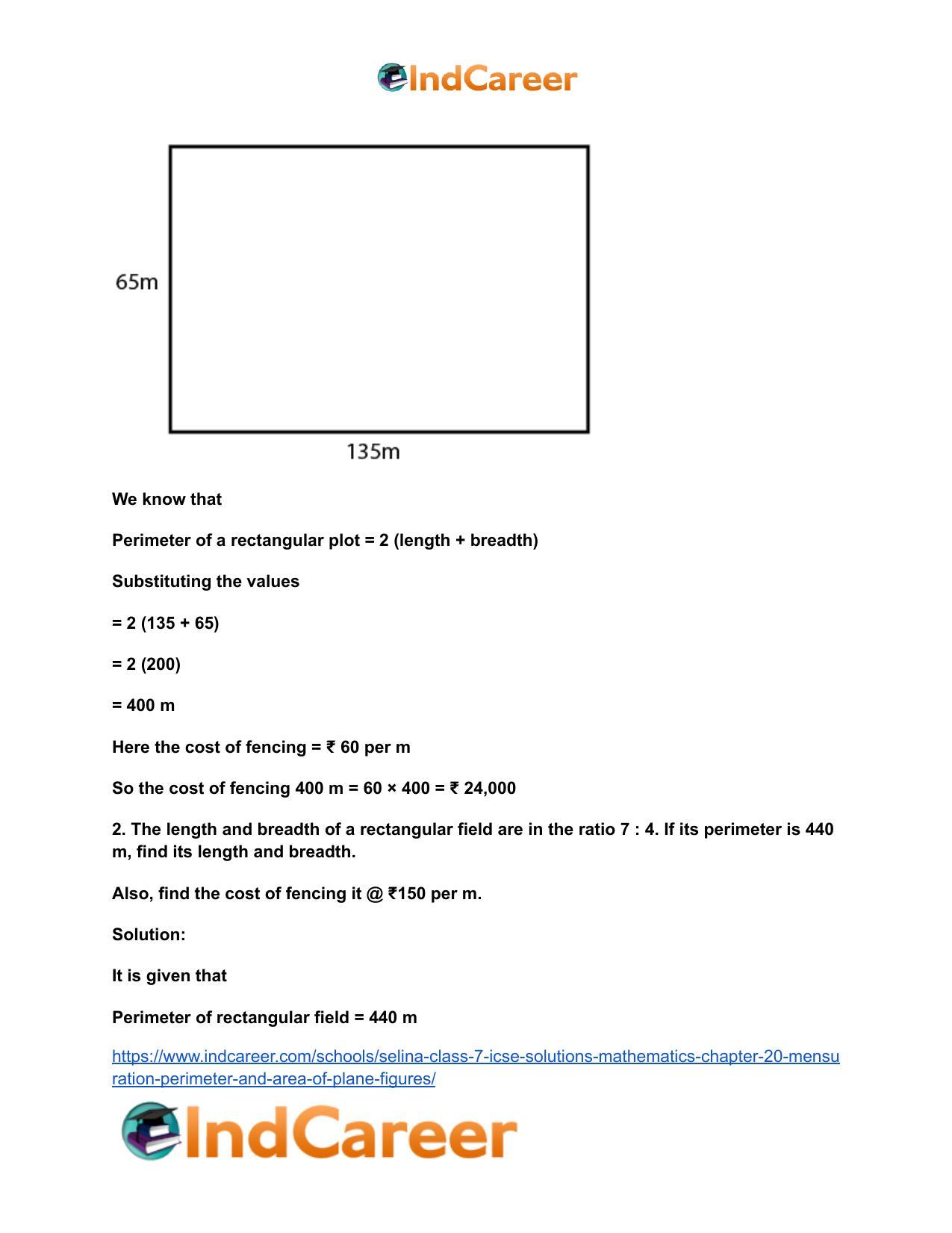 Selina Class 7 ICSE Solutions Mathematics : Chapter 20- Mensuration ...