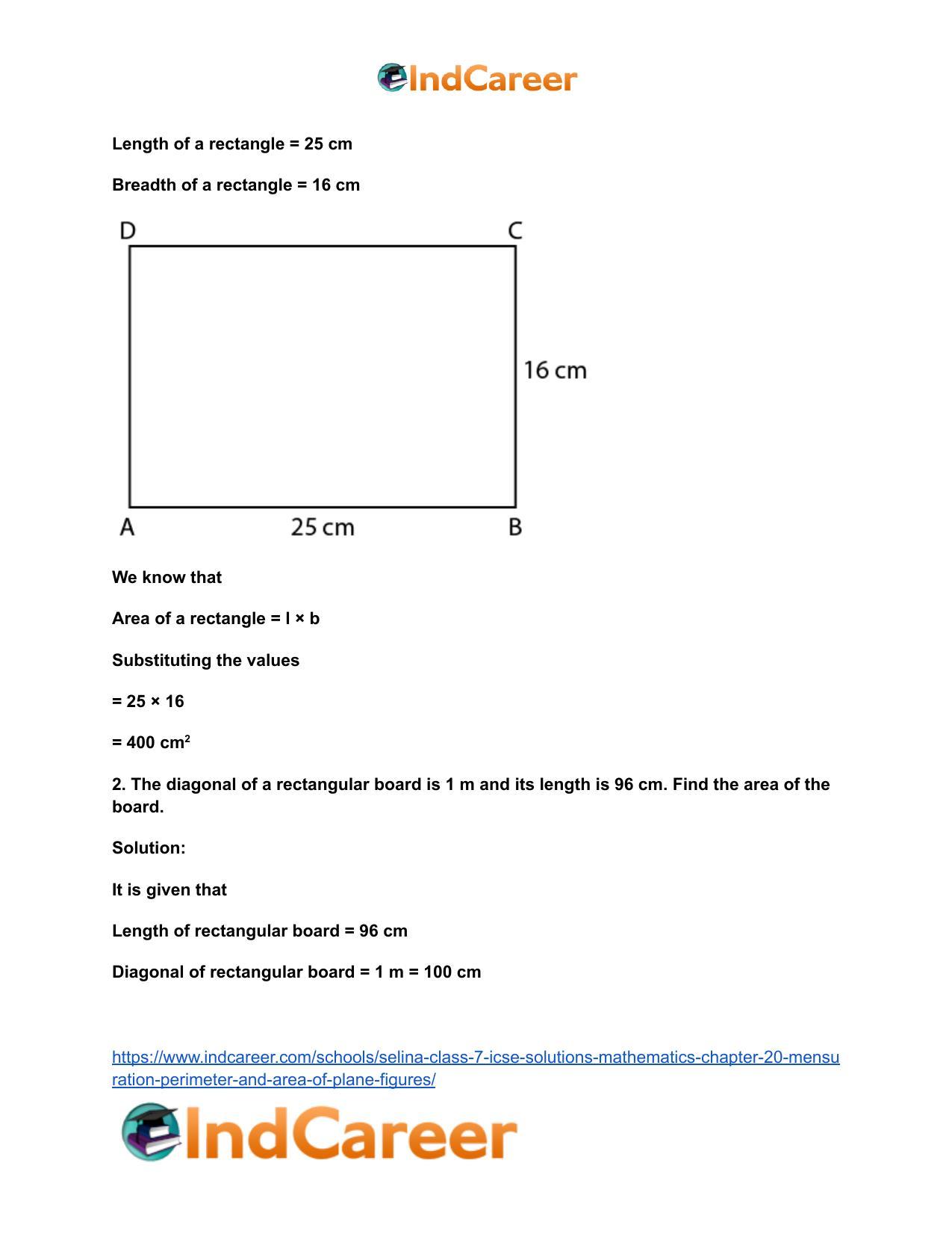 Selina Class 7 ICSE Solutions Mathematics : Chapter 20- Mensuration ...