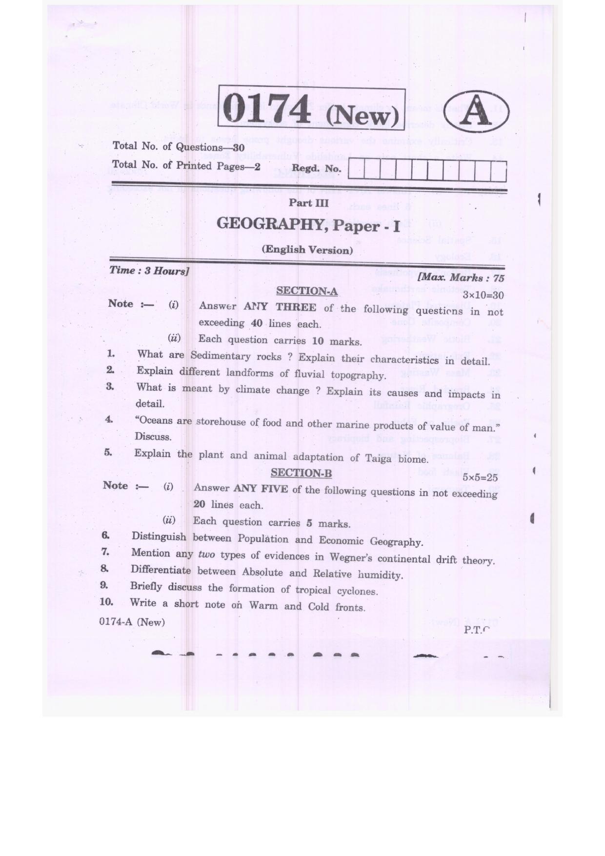 TS Inter 1st Year Geography Model Paper - IndCareer Schools