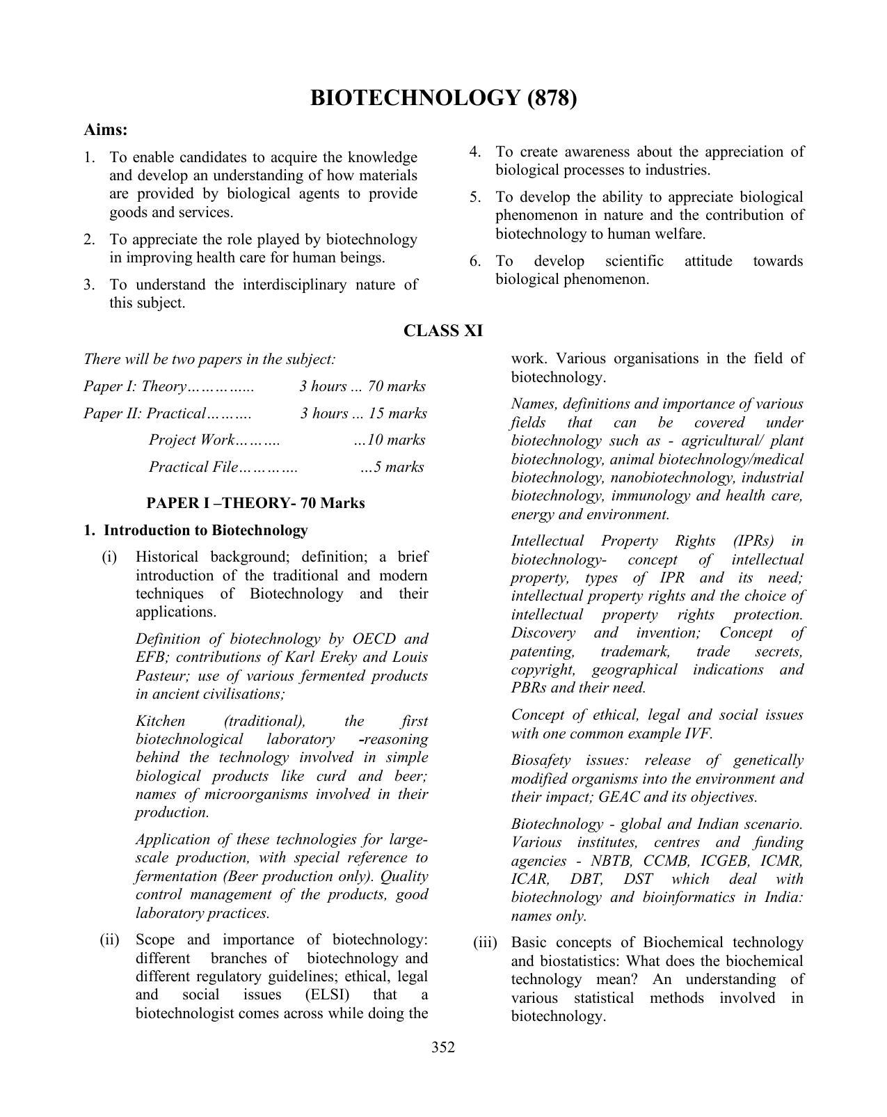 ISC Class XI & XII Biotechnology Syllabus - IndCareer Docs
