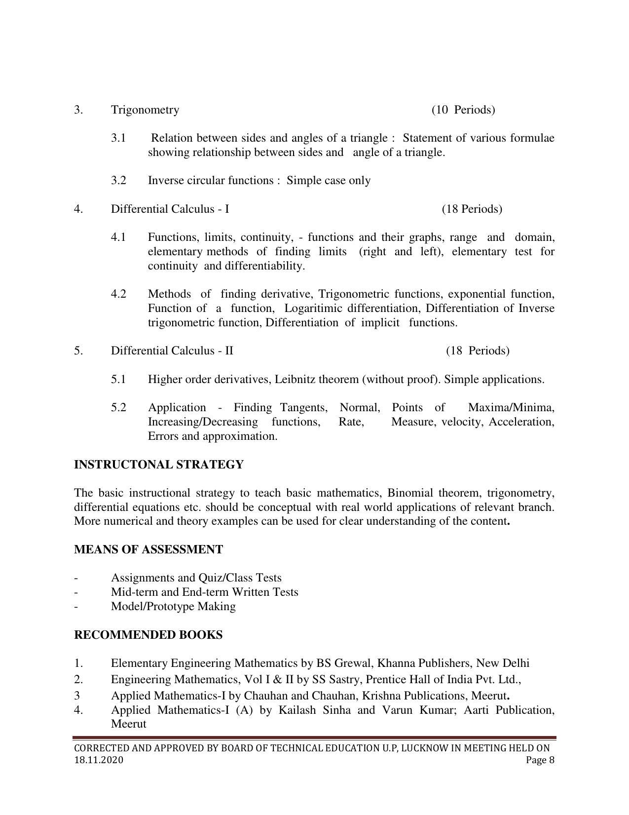 SYLLABUS FOR FIRST SEMESTER SESSION (2020-2021) - SIX SEMESTER DIPLOMA ...