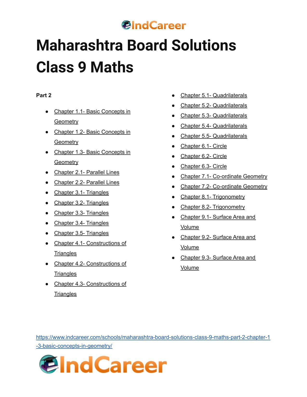 Maharashtra Board Solutions Class 9-Maths (Part 2): Chapter 1.3- Basic Concepts in Geometry ...
