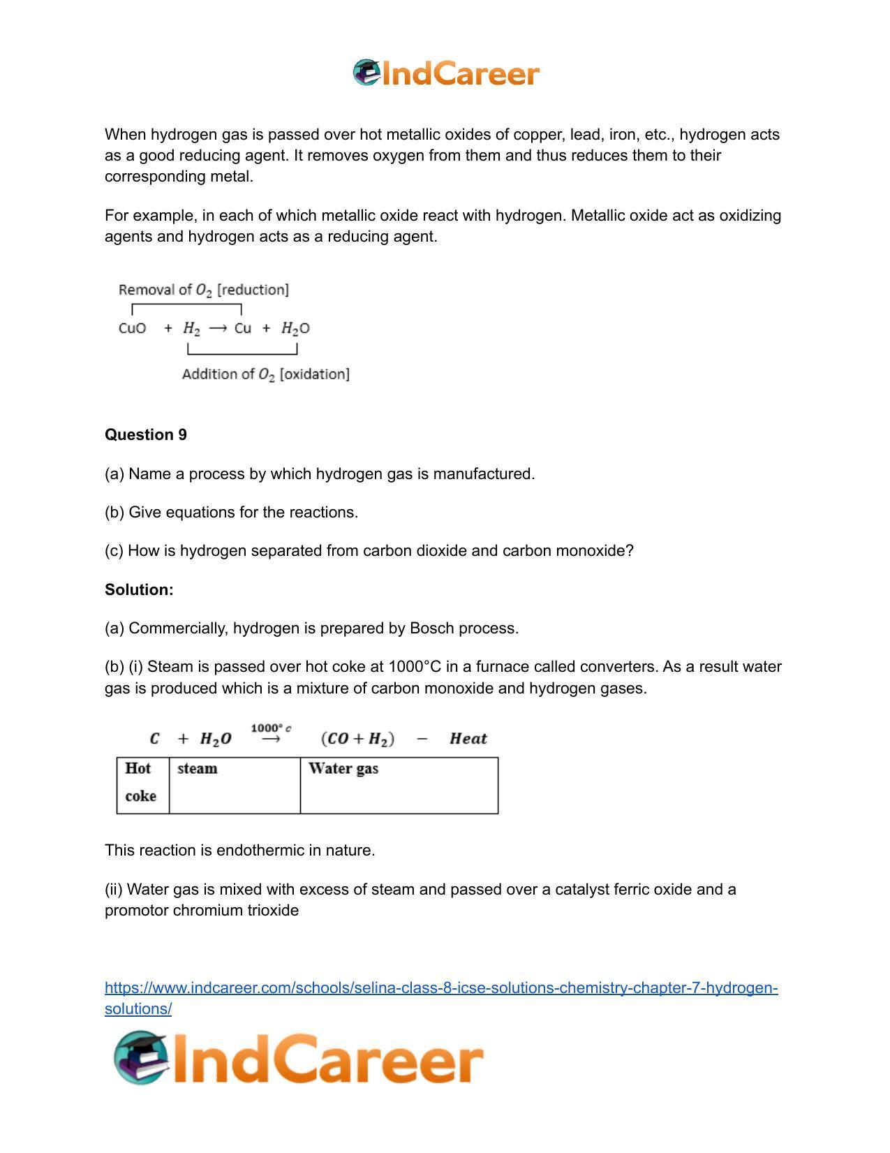 Selina Class 8 ICSE Solutions Chemistry : Chapter 7- Hydrogen Solutions ...