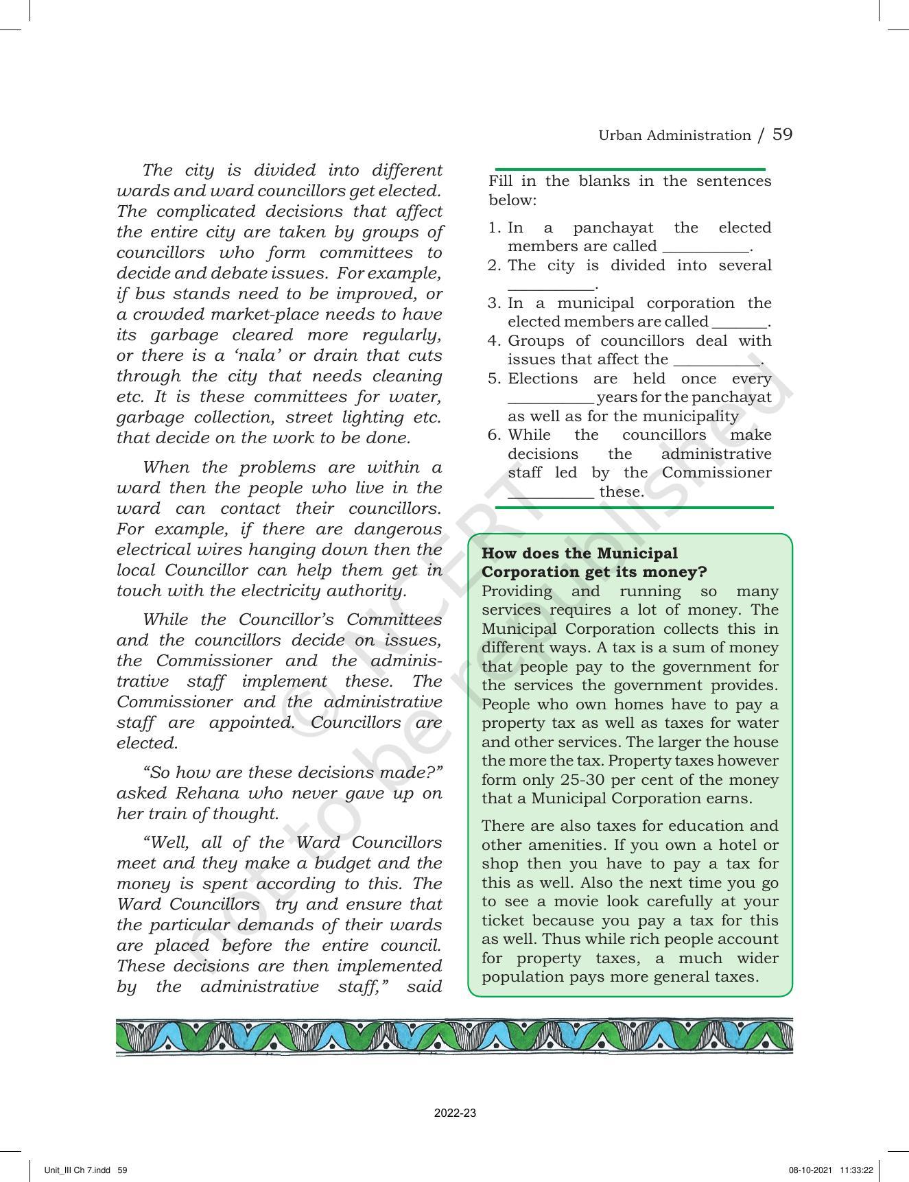 NCERT Book for Class 6 Social Science(Political Science) : Chapter 7-Urban Administration ...