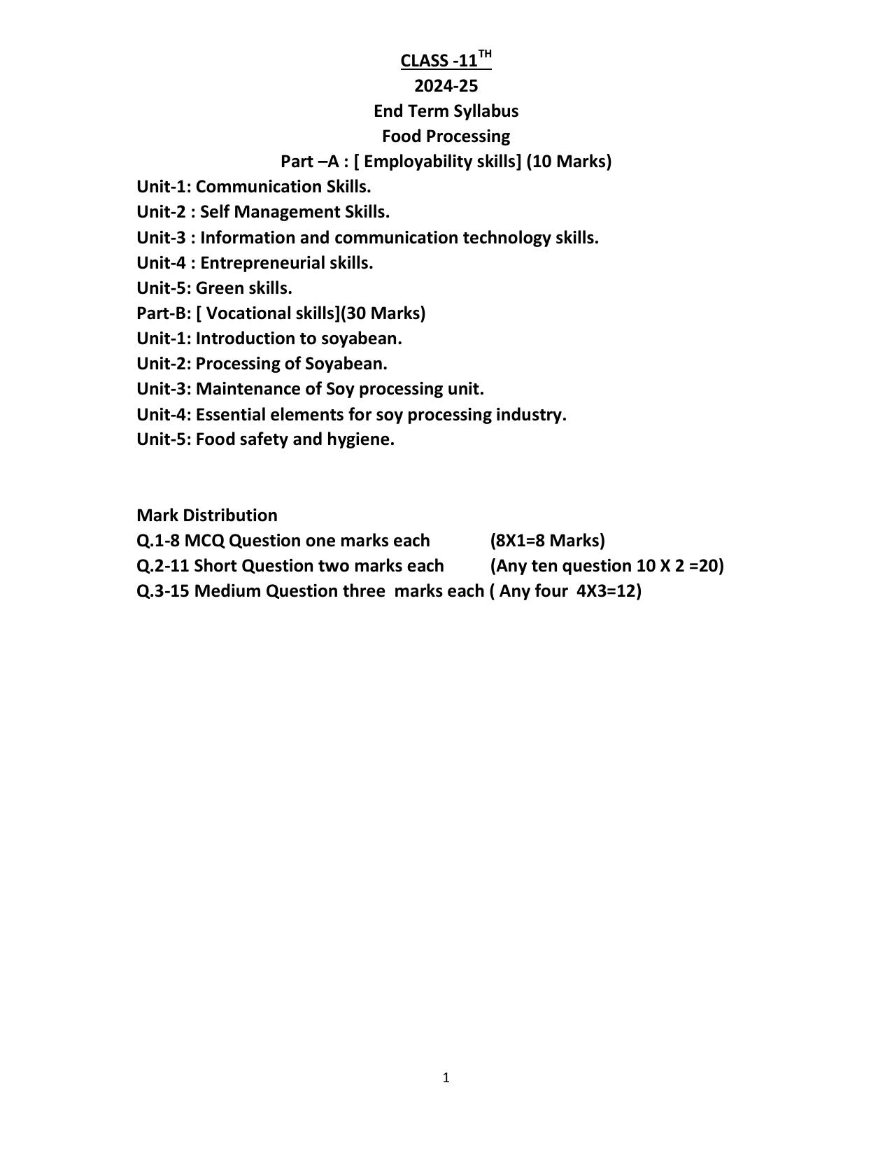 HPBOSE Class 11th Food Processing Sample Question Papers 2025 - IndCareer Docs