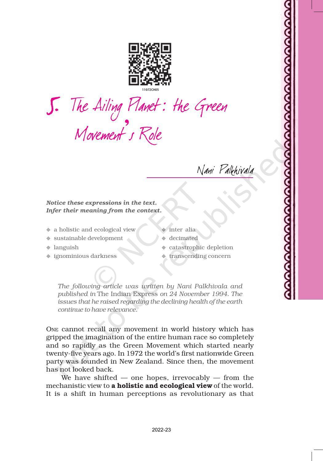 NCERT Book for Class 11 English Chapter 5 The Ailing Planet