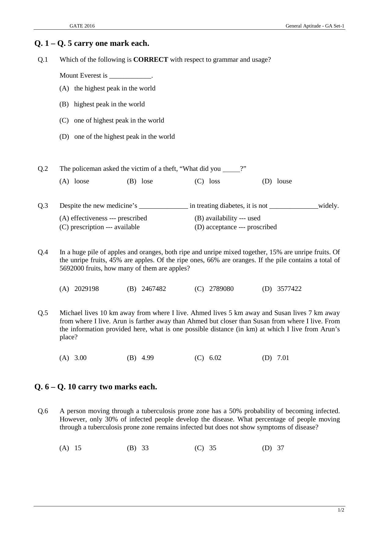 GATE 2016 Electronics and Communication Engineering (EC) Question Paper ...