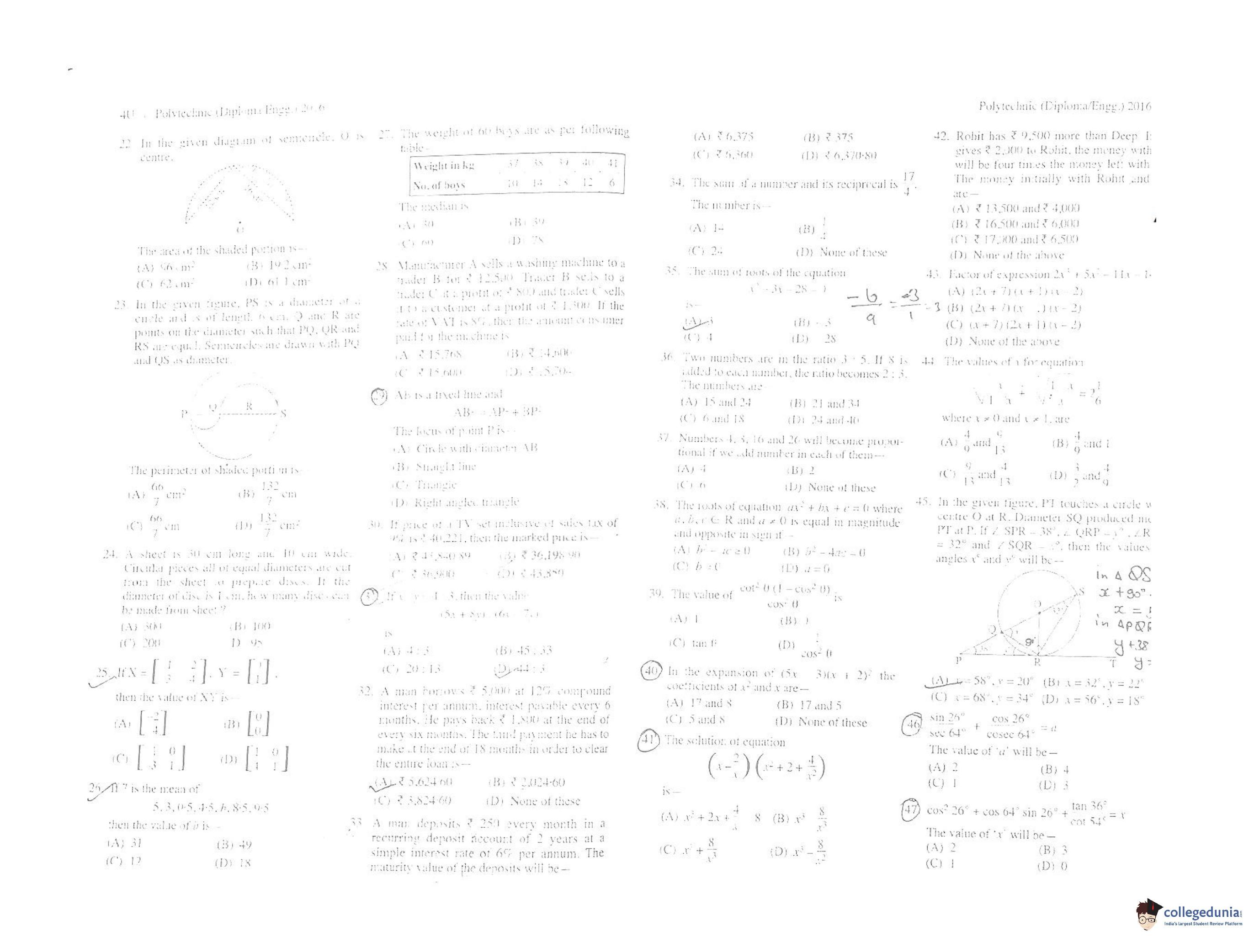 JEECUP 2016 Question Paper - IndCareer Docs