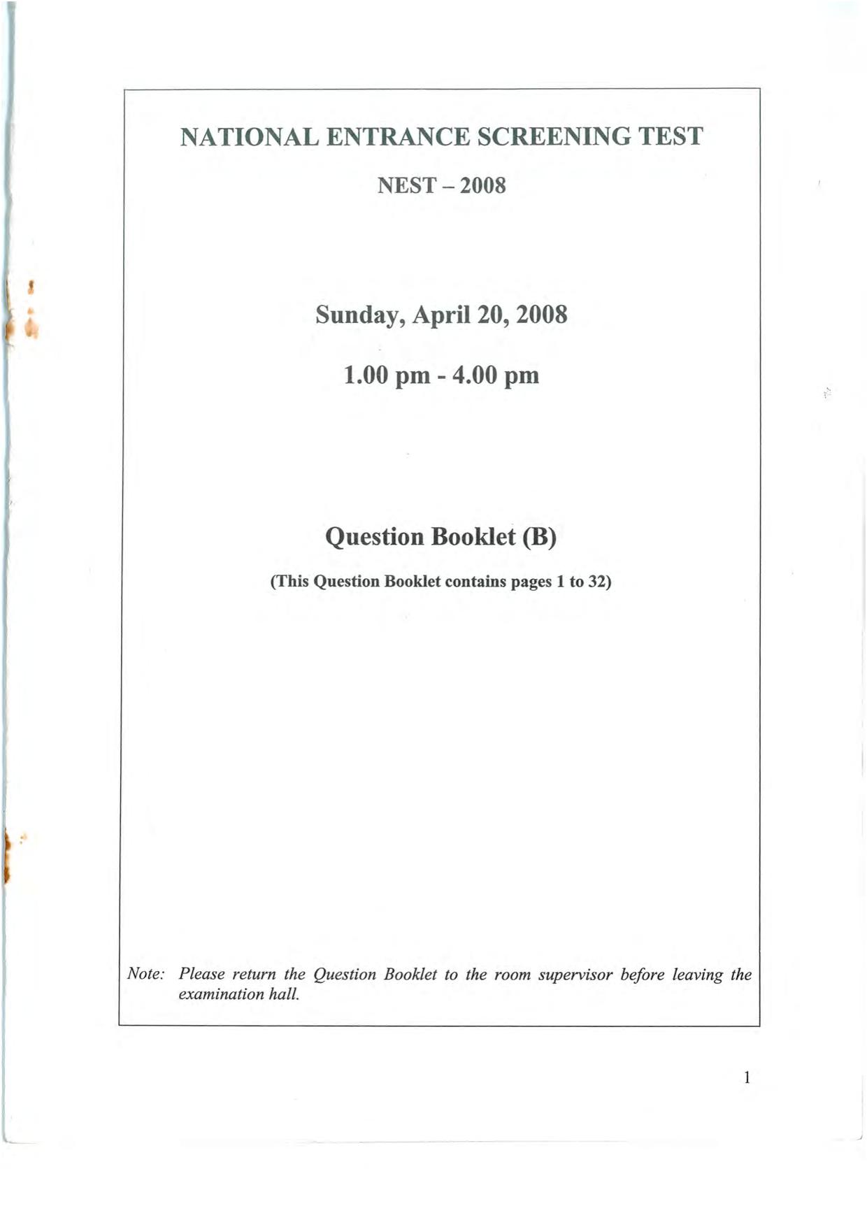 NEST 2008 Question Paper - IndCareer Docs