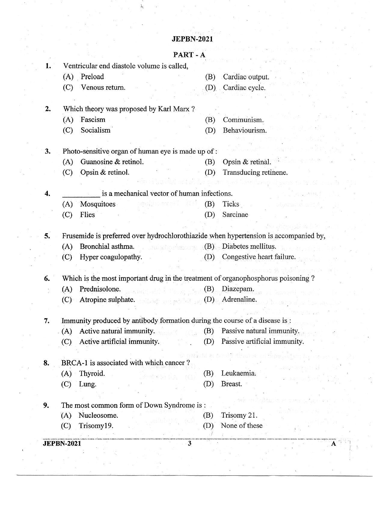 WBJEE JEPBN 2021 Question Paper - IndCareer Docs