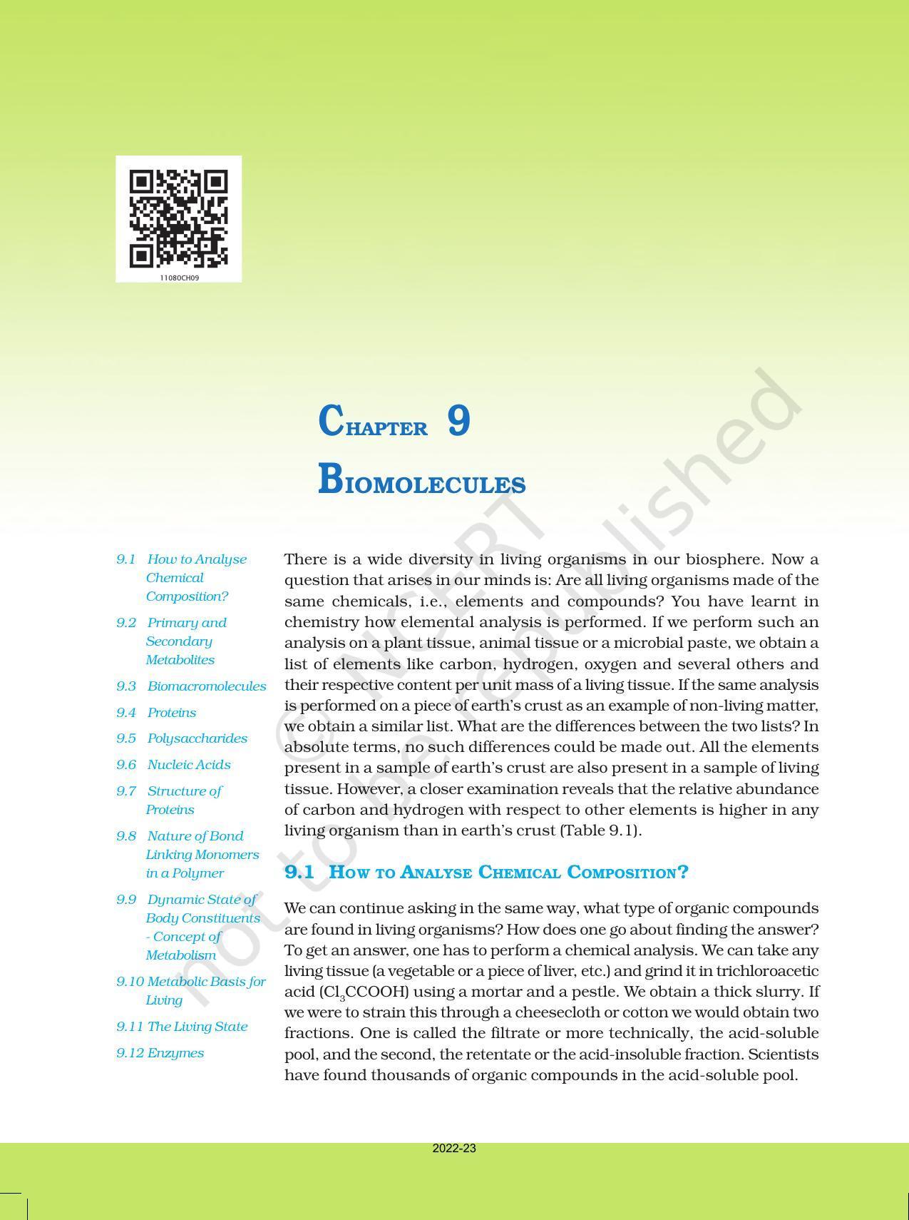 NCERT Book for Class 11 Biology Chapter 9 Biomolecules