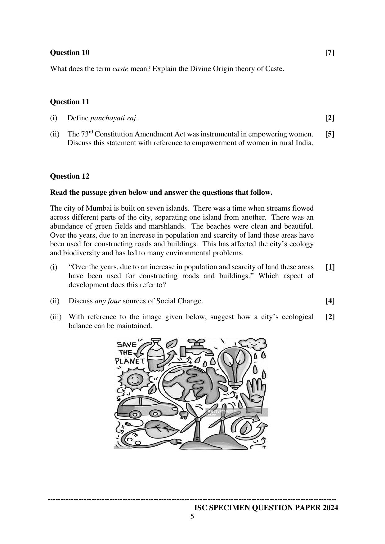 ISC Class 12 Sociology Sample Paper - IndCareer Schools
