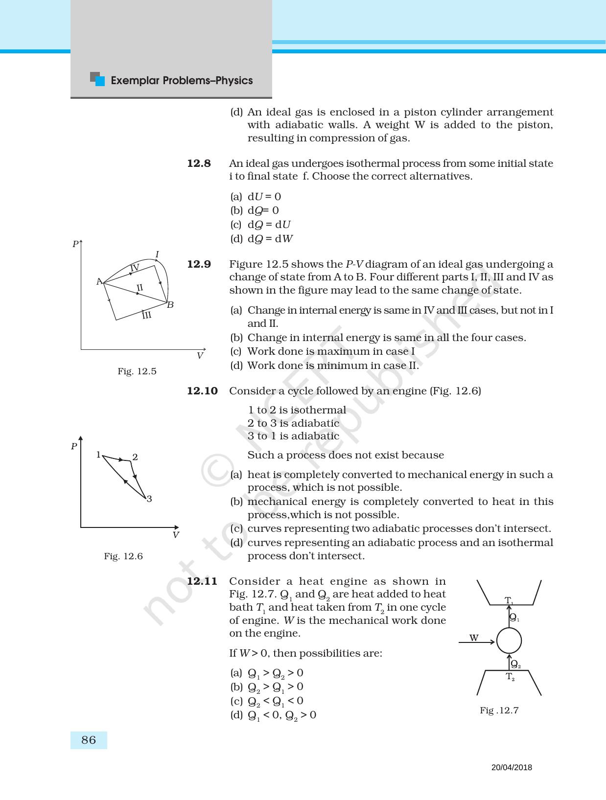 NCERT Exemplar Book for Class 11 Physics Chapter 11 Thermodynamics