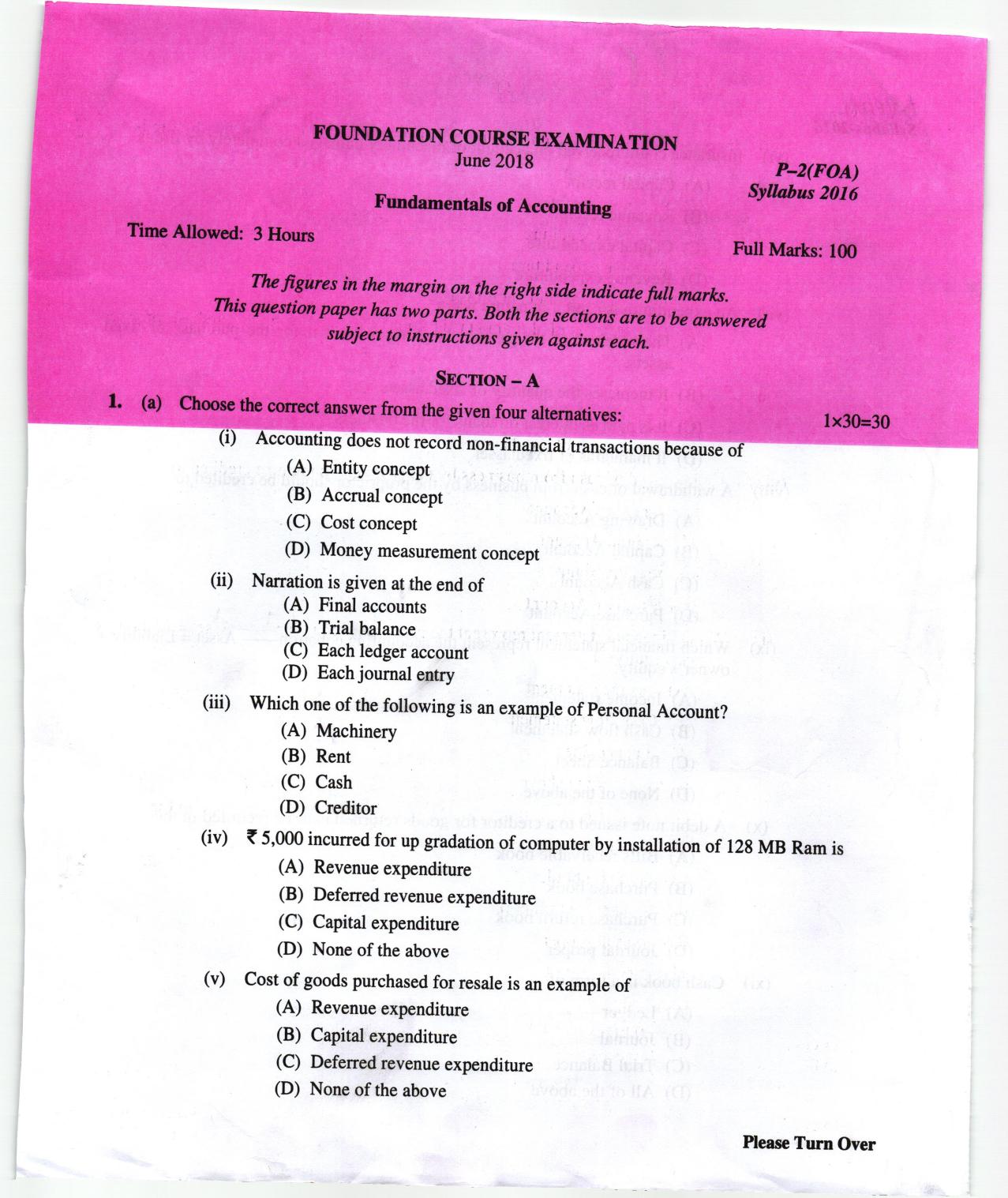 ICMAI June 2018 Fundamentals of Accounting Question Paper - IndCareer Docs