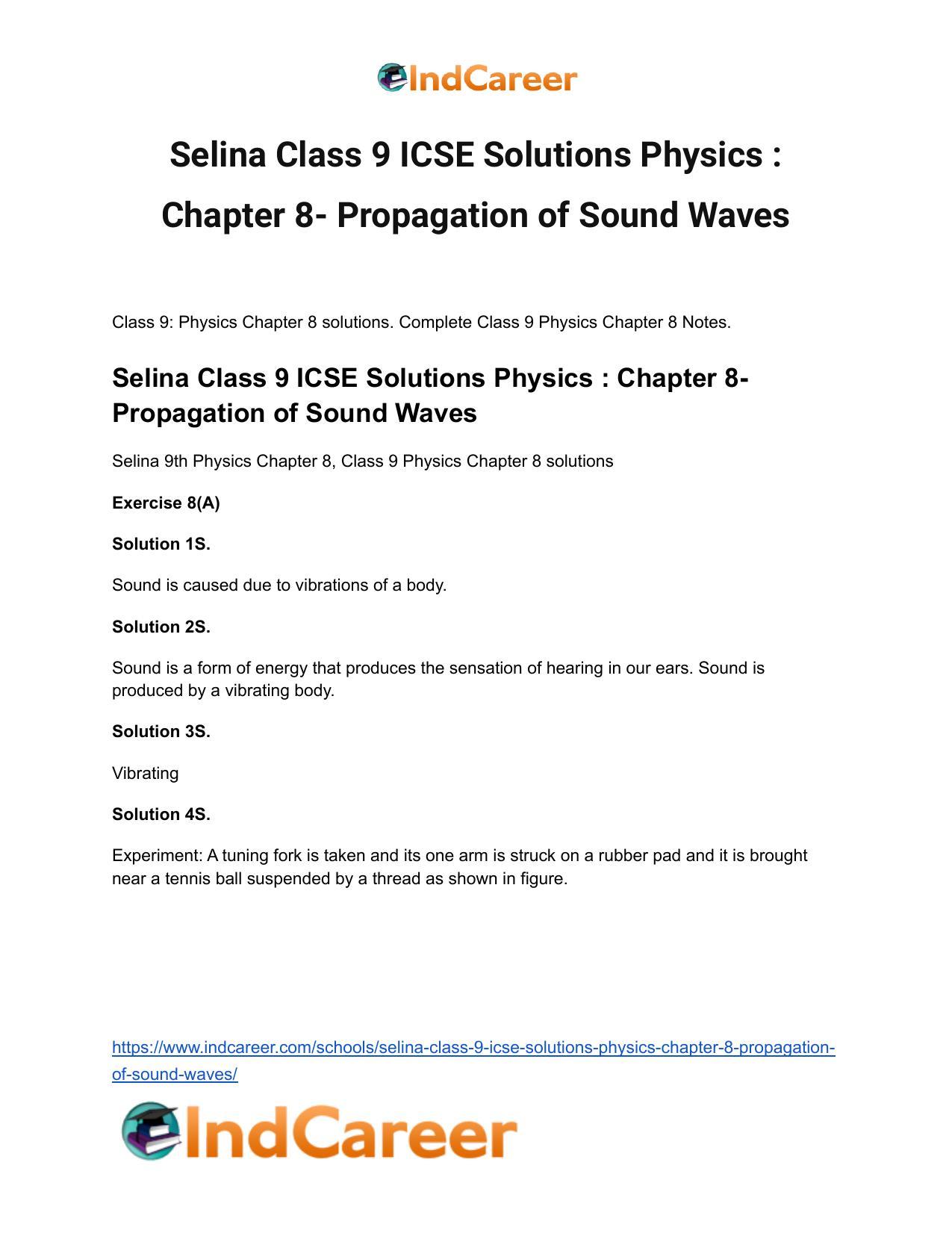 Selina Class 9 ICSE Solutions Physics : Chapter 8- Propagation of Sound ...