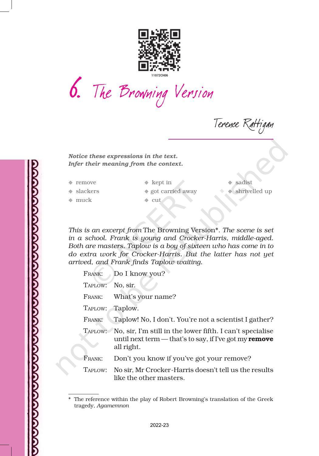 NCERT Book for Class 11 English Chapter 6 The Browning Version
