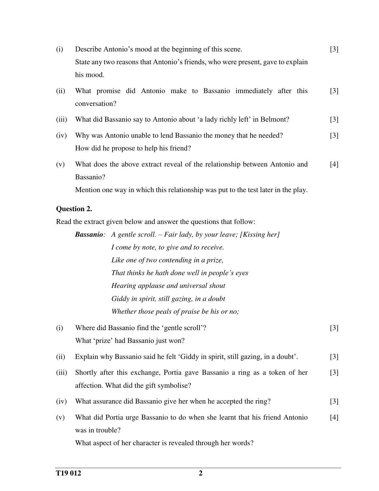 ICSE Class 10 English Paper II 2019 Question Paper - IndCareer Docs