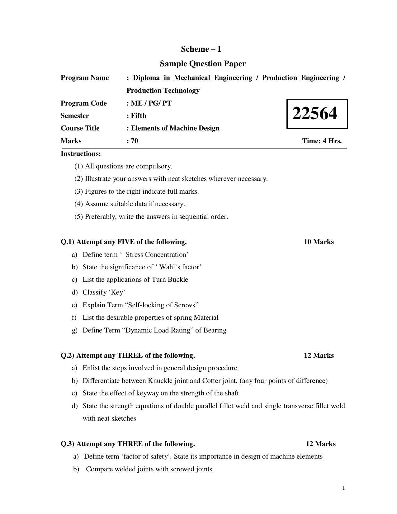 MSBTE Summer Question Paper 2019 - Elements of Machine Design ...