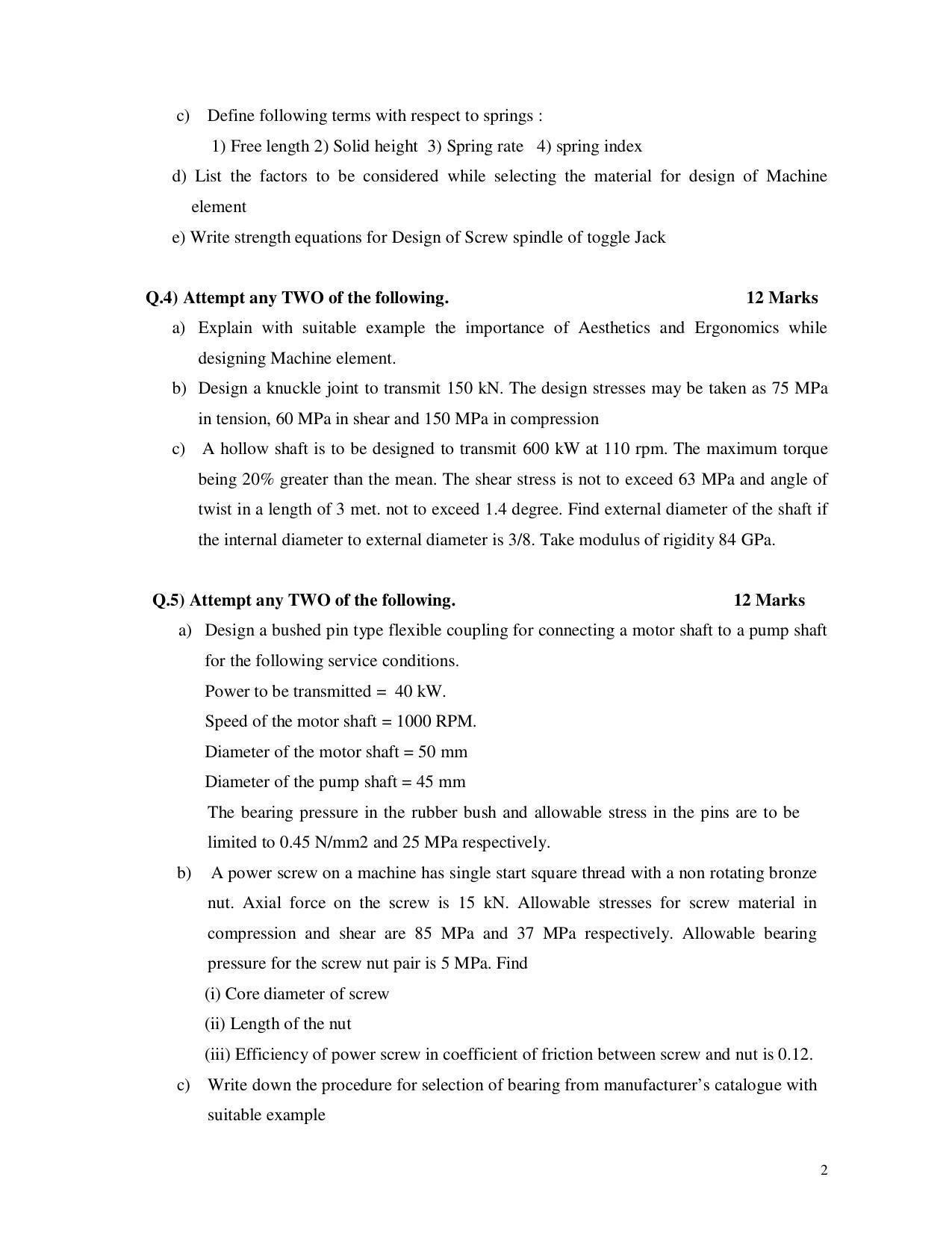 MSBTE Summer Question Paper 2019 - Elements of Machine Design - IndCareer Docs