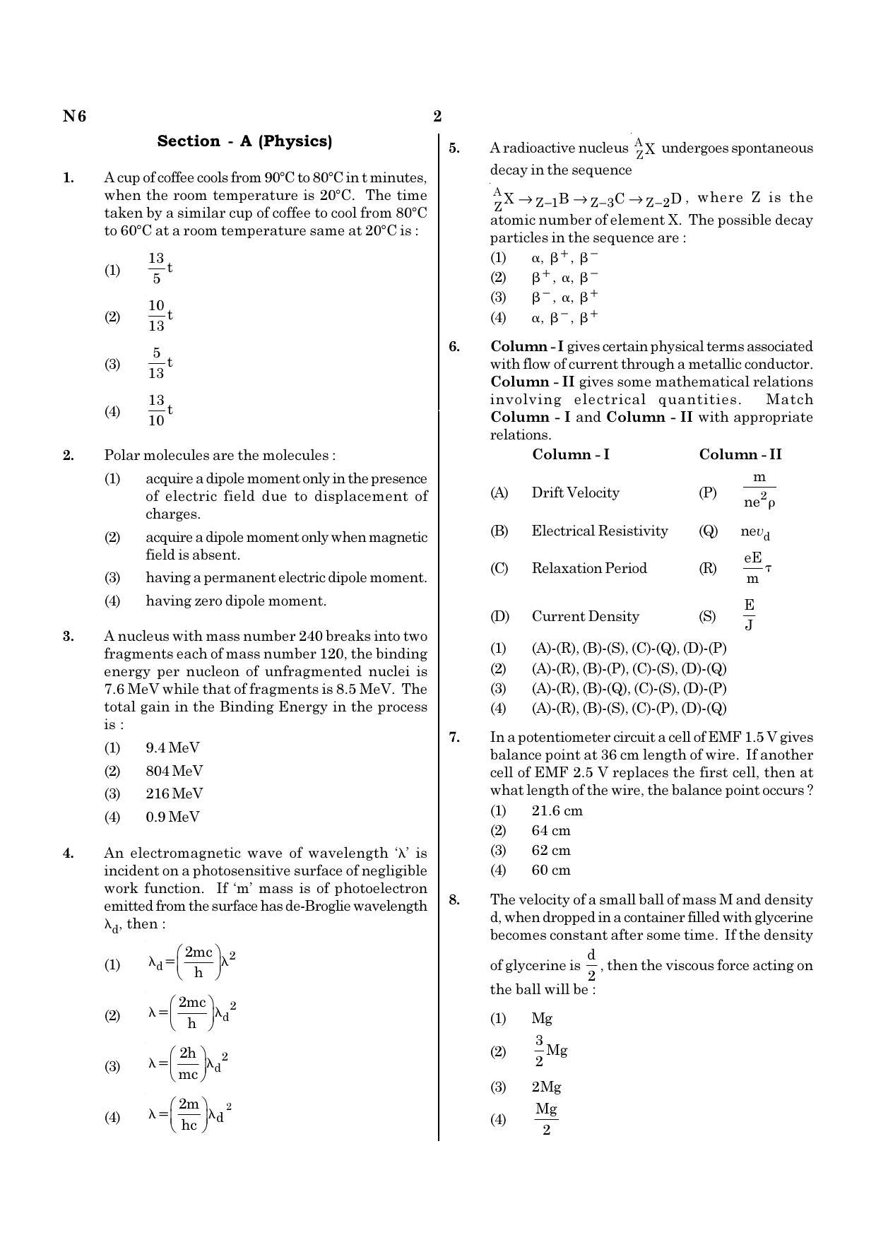 NEET N6 2021 Question Paper - IndCareer Docs