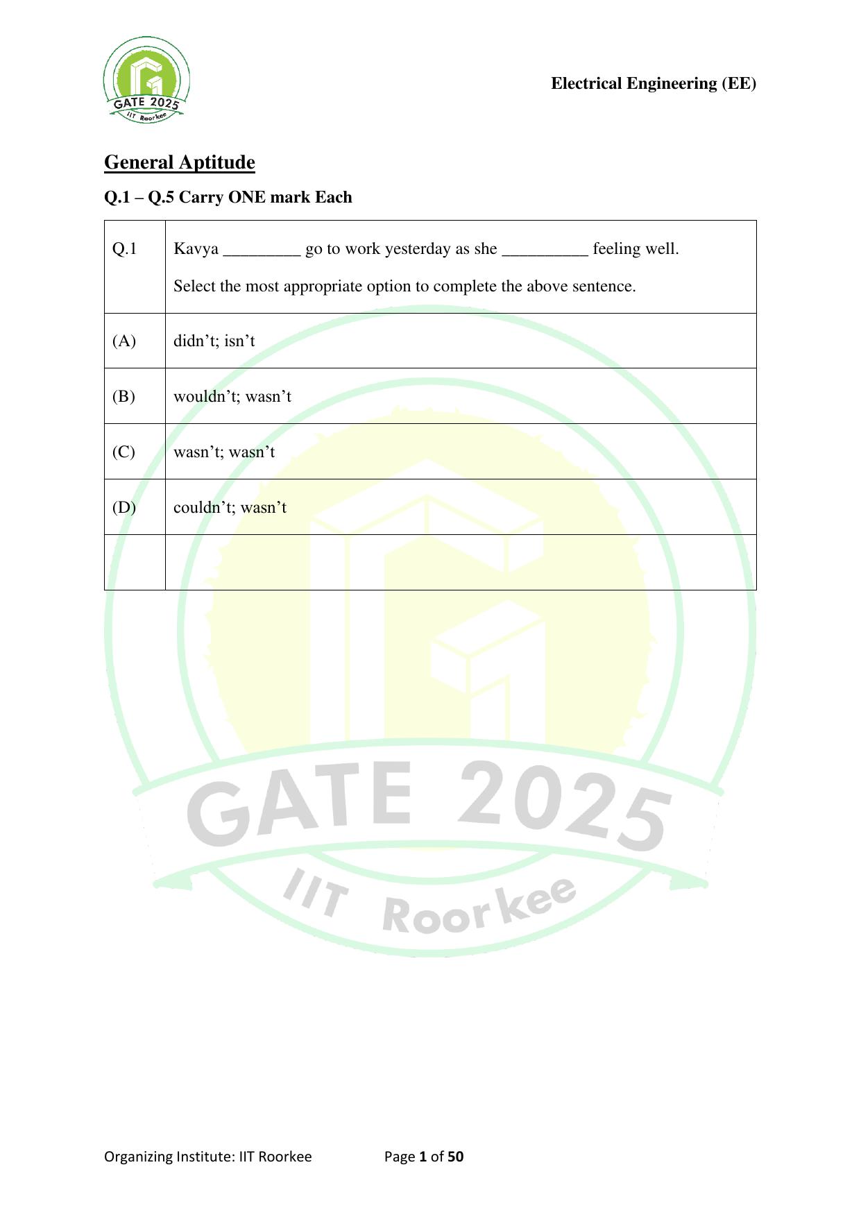 GATE 2025 Electrical Engineering (EE) Question Paper - IndCareer Docs