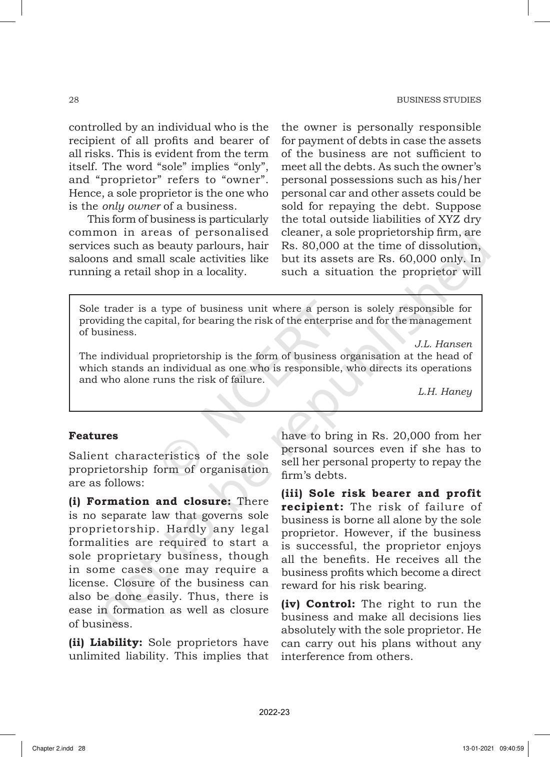 NCERT Book for Class 11 Business Studies Chapter 2 Forms