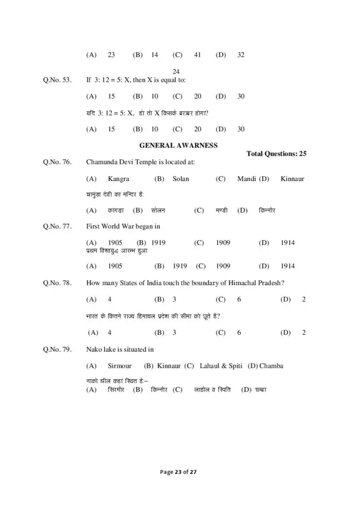 HP D.El.Ed CET Sample Papers 2026 - IndCareer