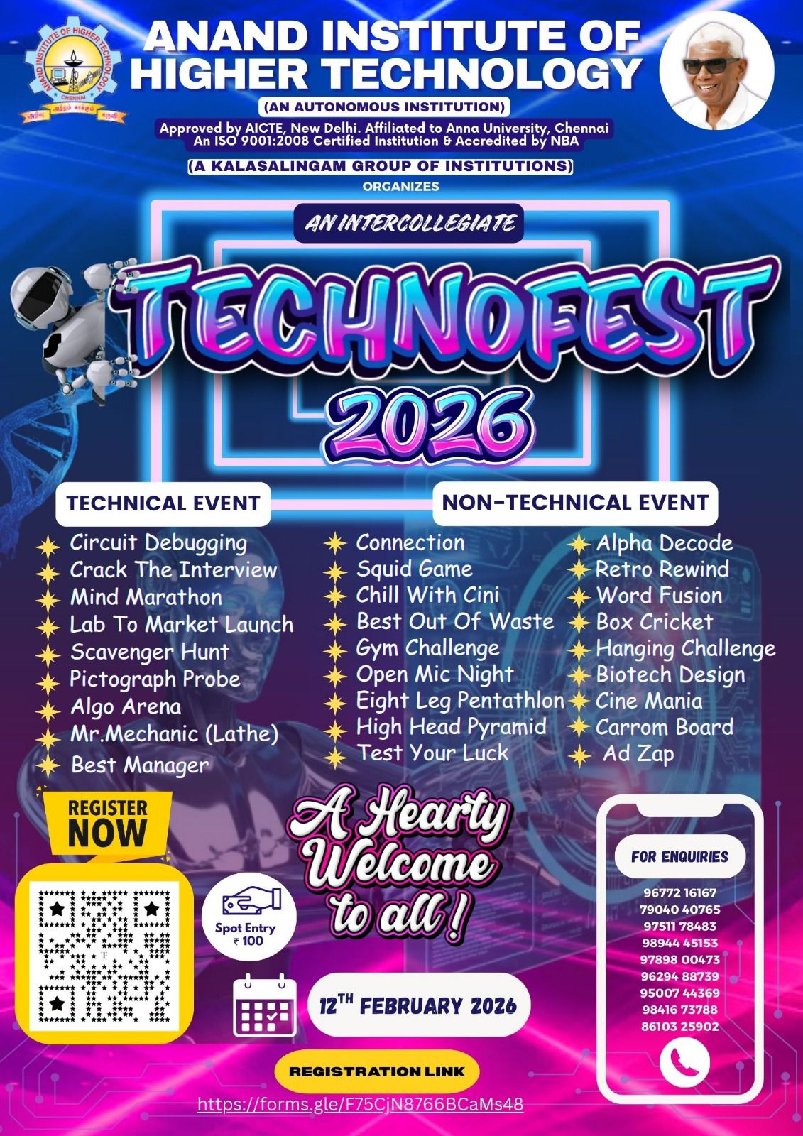 TECHNOFEST 2026 in Chennai - Anand Institute of Higher Technology ...