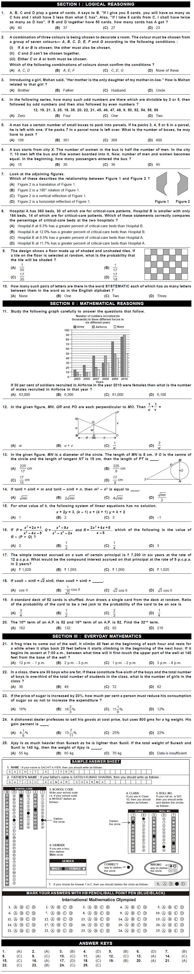 SOF IMO Sample Paper for Class 10 - IndCareer Schools