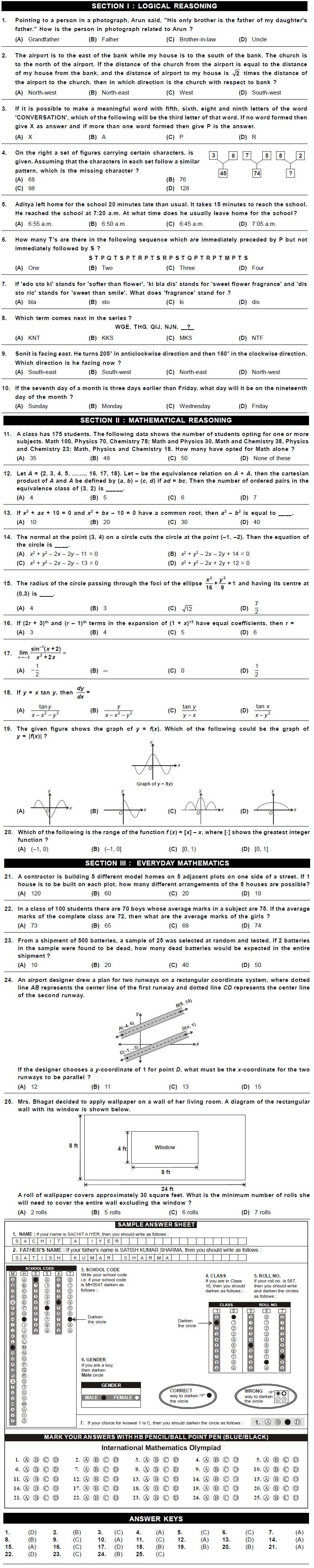 SOF IMO Sample Paper for Class 11 - IndCareer Schools