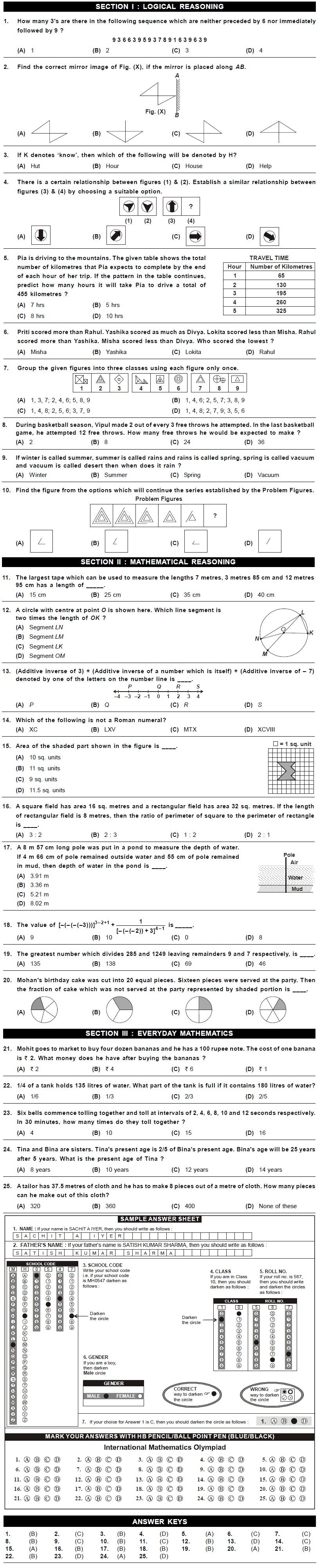 SOF IMO Sample Paper for Class 6 - IndCareer Schools