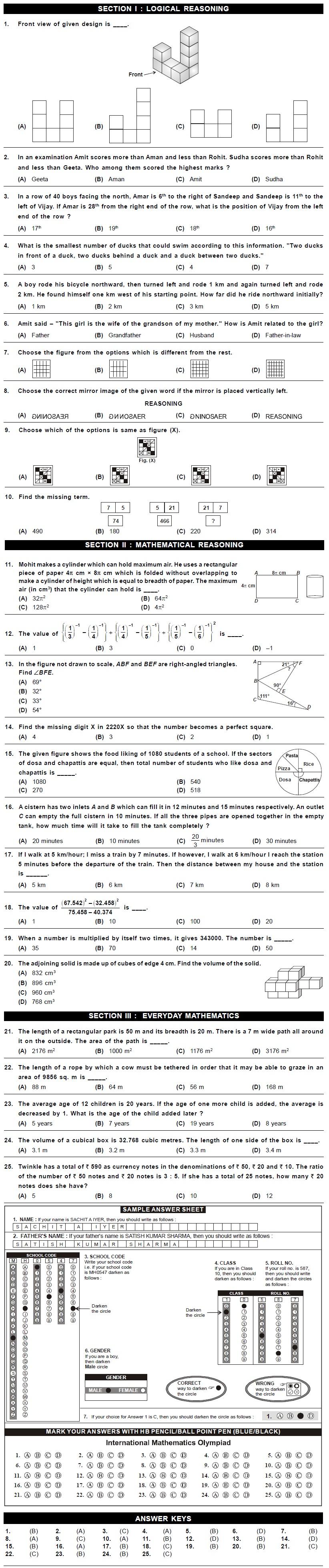Imo Exam Sample Papers For Class 1 Examplepapers